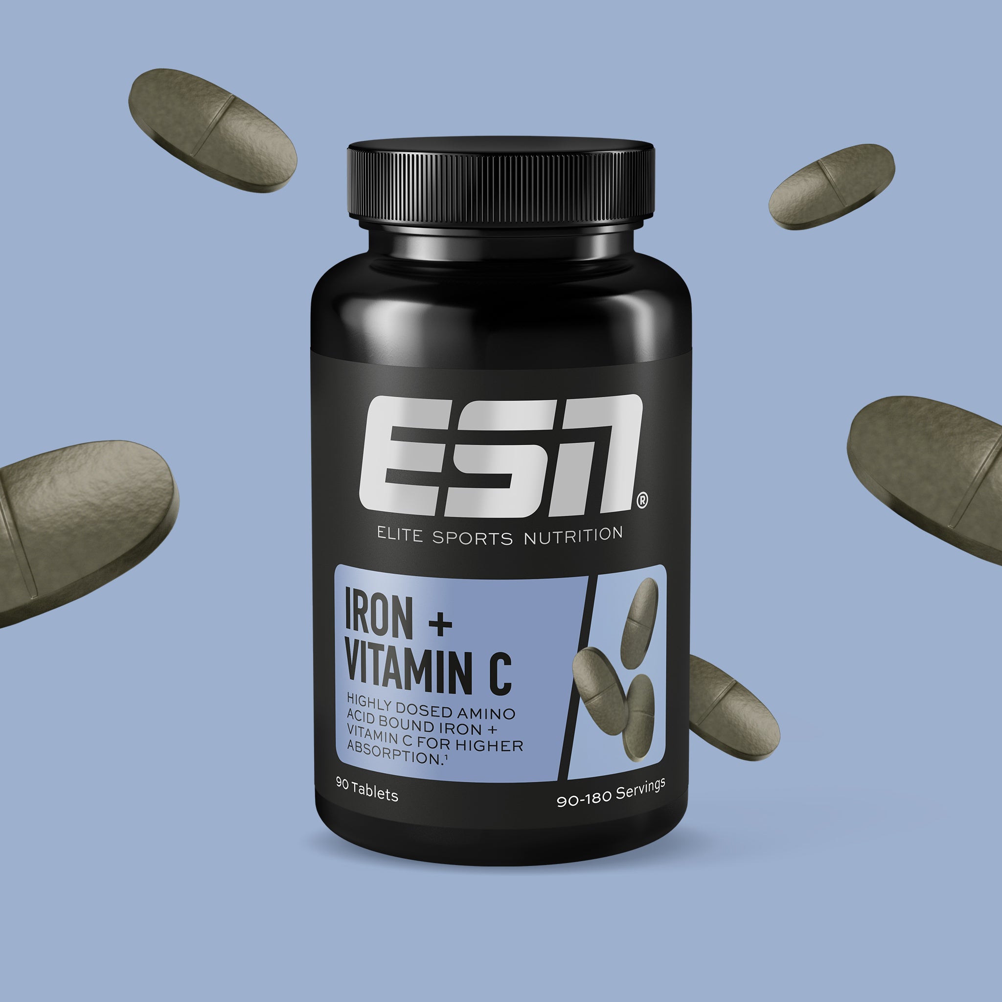 Iron + Vitamin C Tablets | 90 Capsules / 180 Servings – ESN